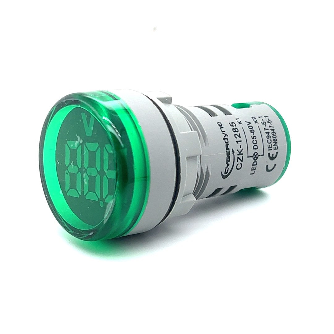 Voltmeter Panel Mount (22mm) (DC 5V - 60V) (Green) (LFP Battery Compat ...